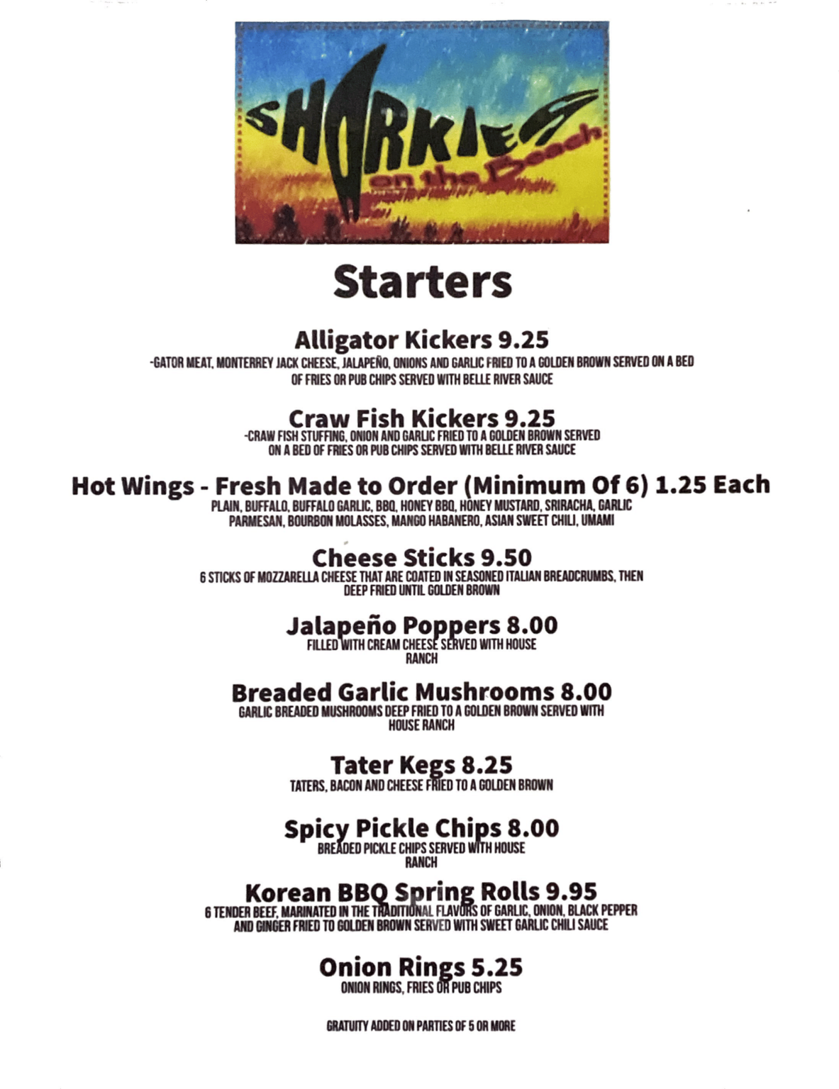 [FULL MENU] Sharkies on the Beach • Surfside Beach, Texas