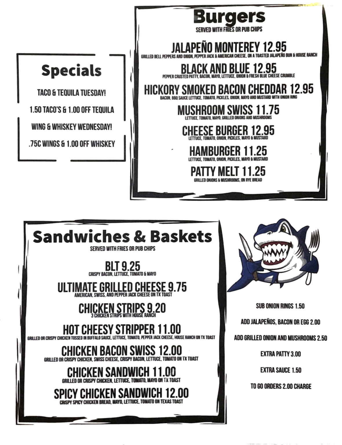 [FULL MENU] Sharkies on the Beach • Surfside Beach, Texas