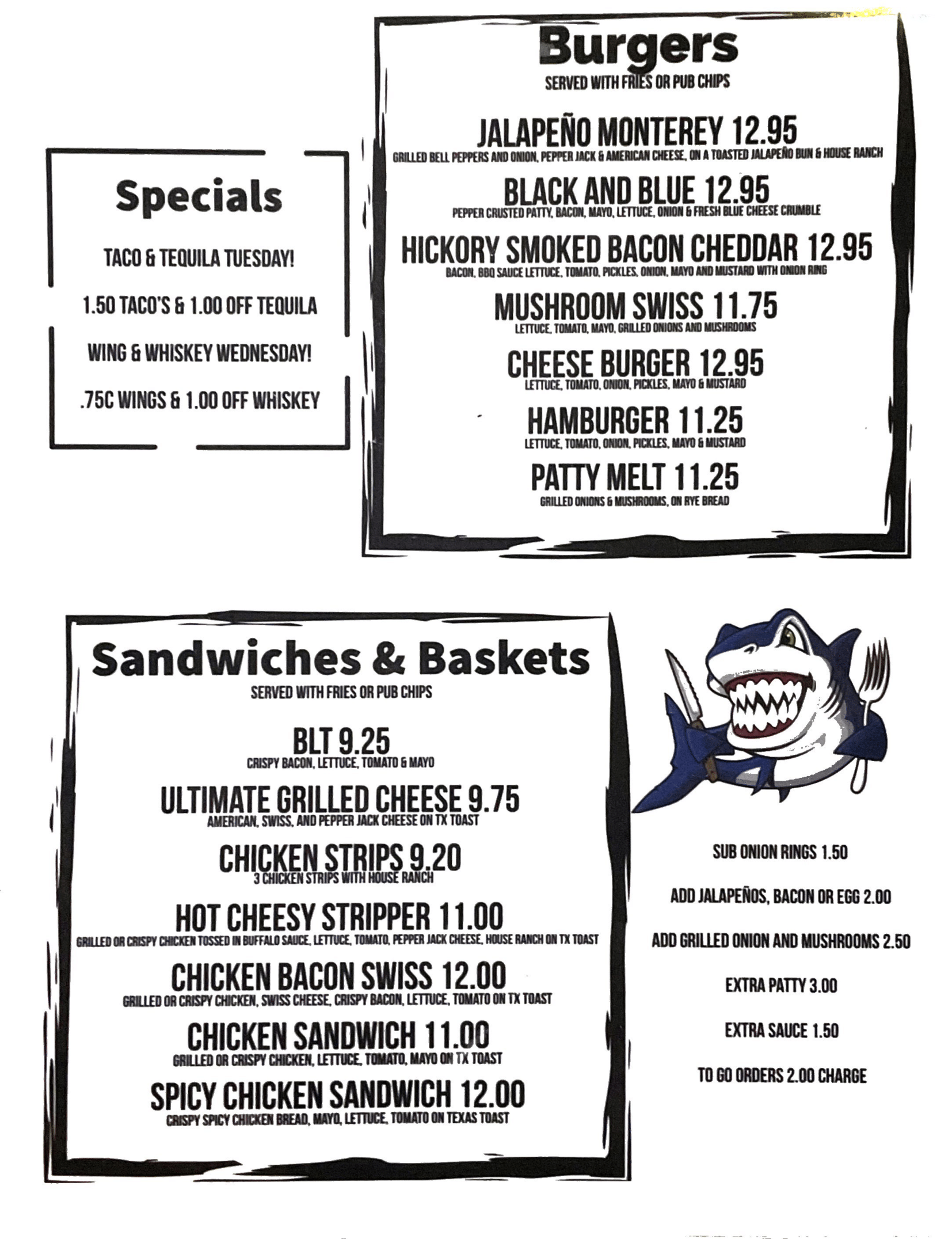 [FULL MENU] Sharkies on the Beach • Surfside Beach, Texas